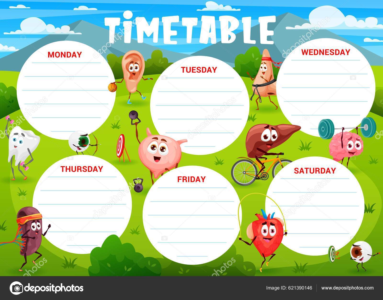 Educación Horario Dibujos Animados Órganos Humanos Deportista ...