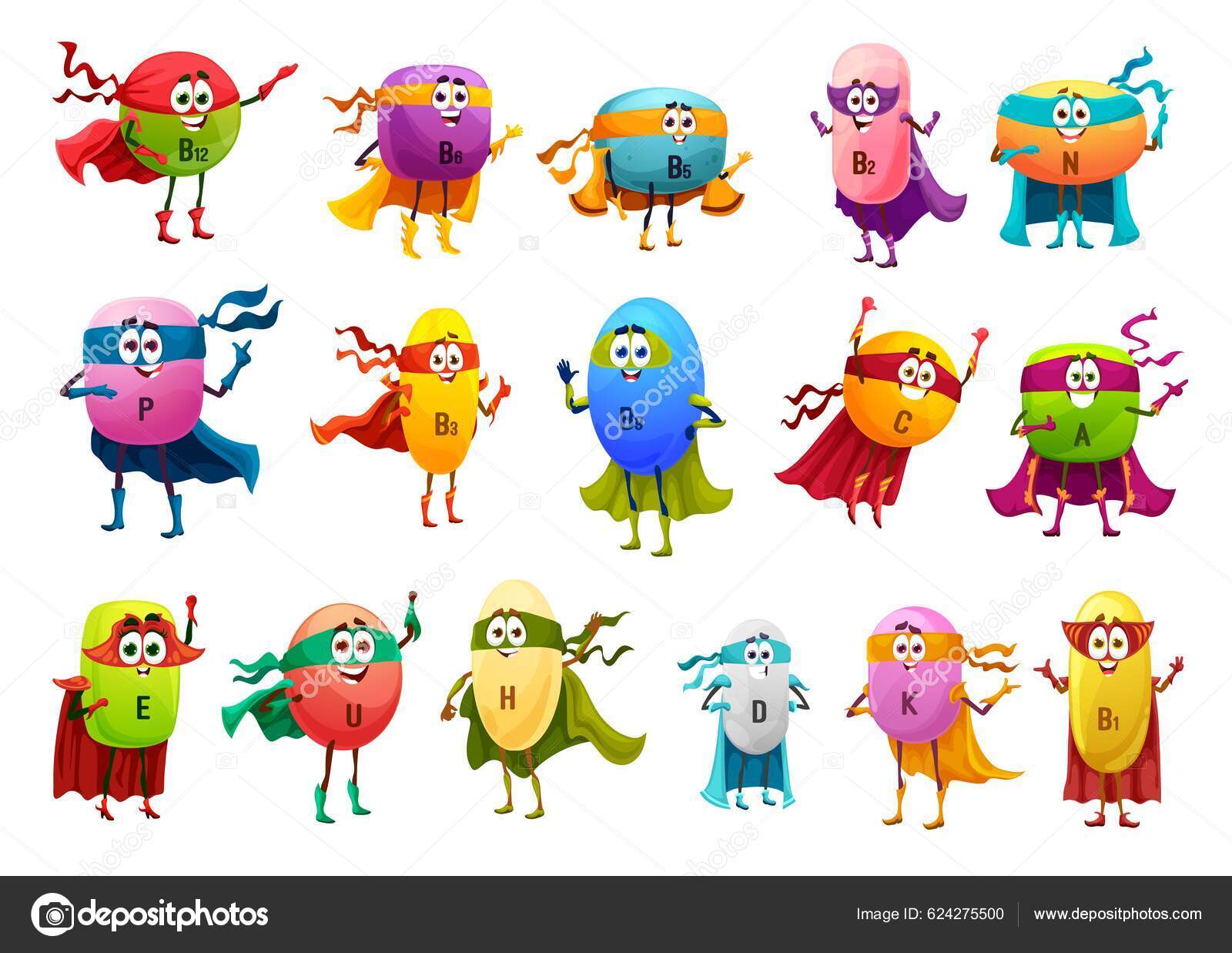 Vitamin Superhero Characters Isolated Healthy Vector Multivitamin Pill ...