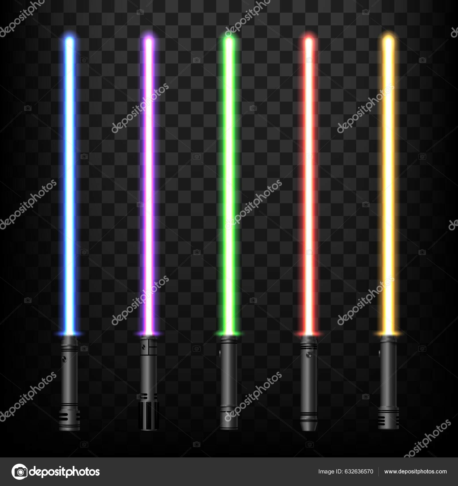 Light Swords Glow Sabers Set Isolated Vector Blue Purple Green Stock ...