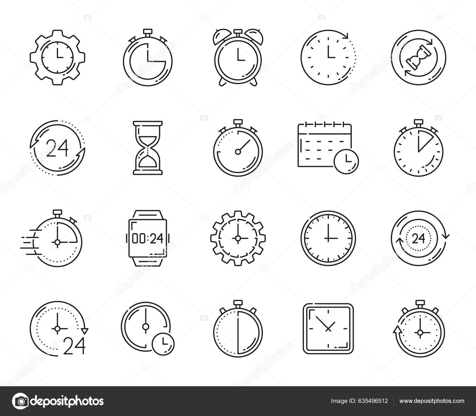 Timer Clock Outline Icons Alarm Stopwatch Calendar Timer Time Measuring ...