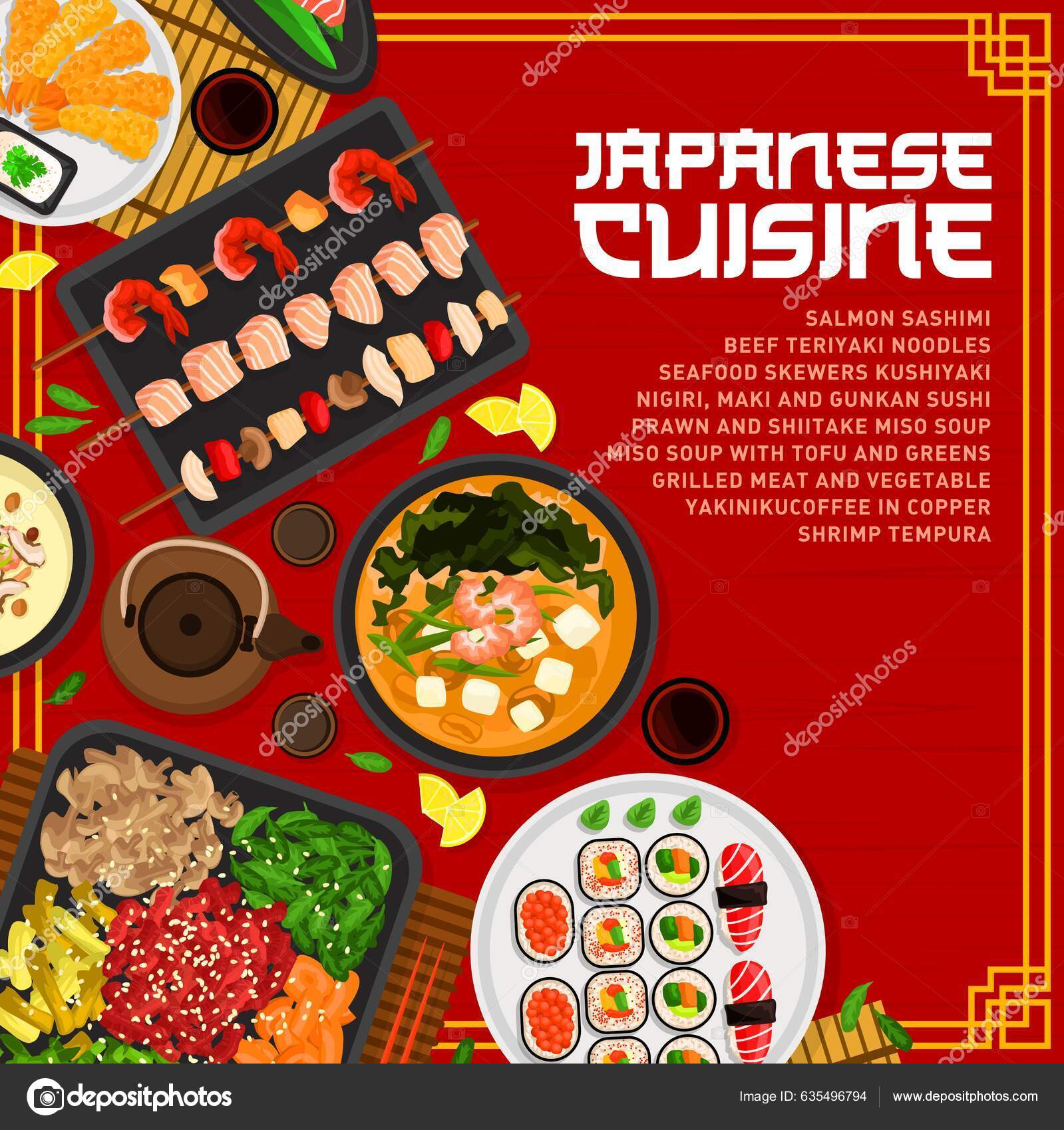 Japanese Cuisine Menu Cover Design Japan Food Asian Traditional Dishes ...