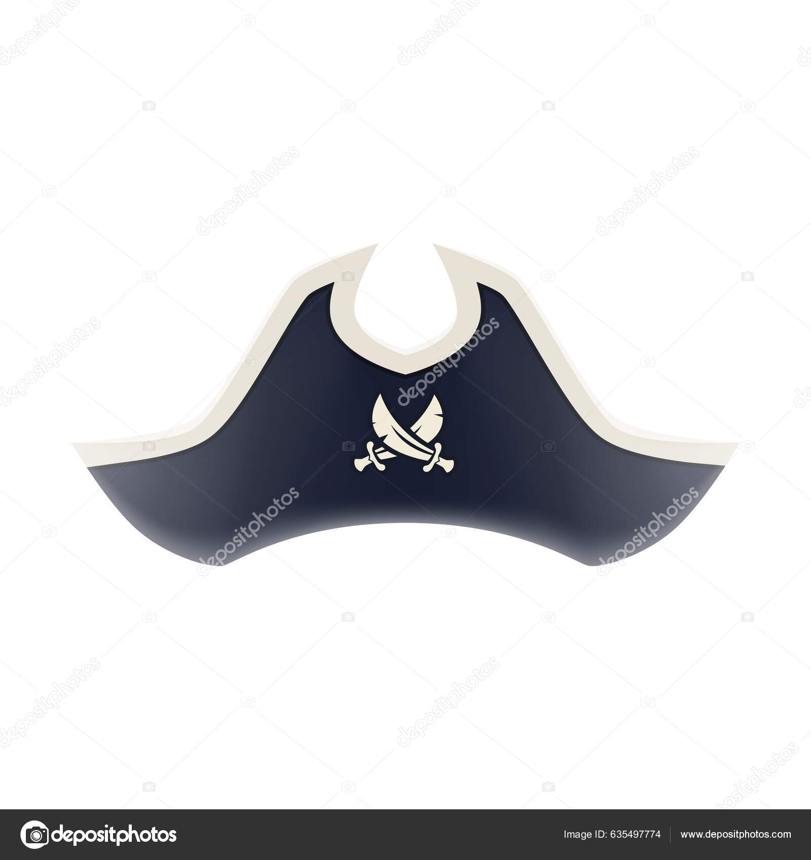 Cartoon Pirate Captain Tricorn Cocked Hat Filibuster Corsair Costume Isolated Stock Vector by ...