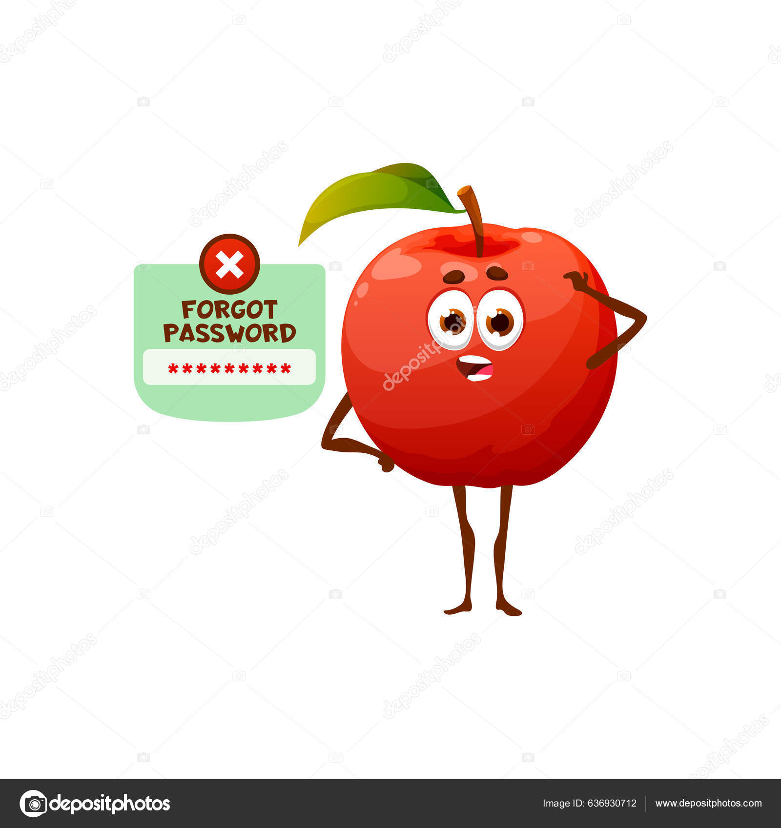 Forgot Password Cartoon Apple Character Isolated Vector Funny Fruit ...
