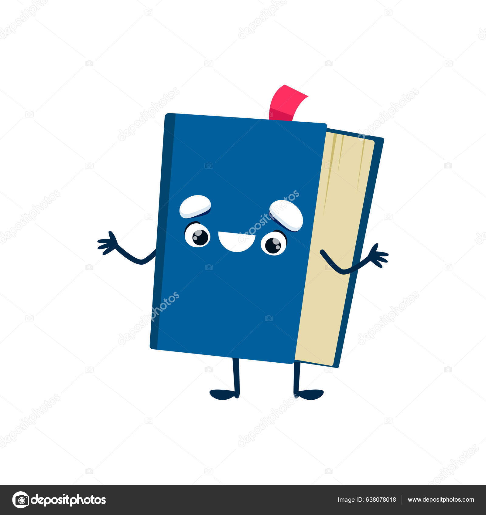 Cartoon Textbook Cute Smiling Book Blue Cover Waving Hands Funny Stock ...