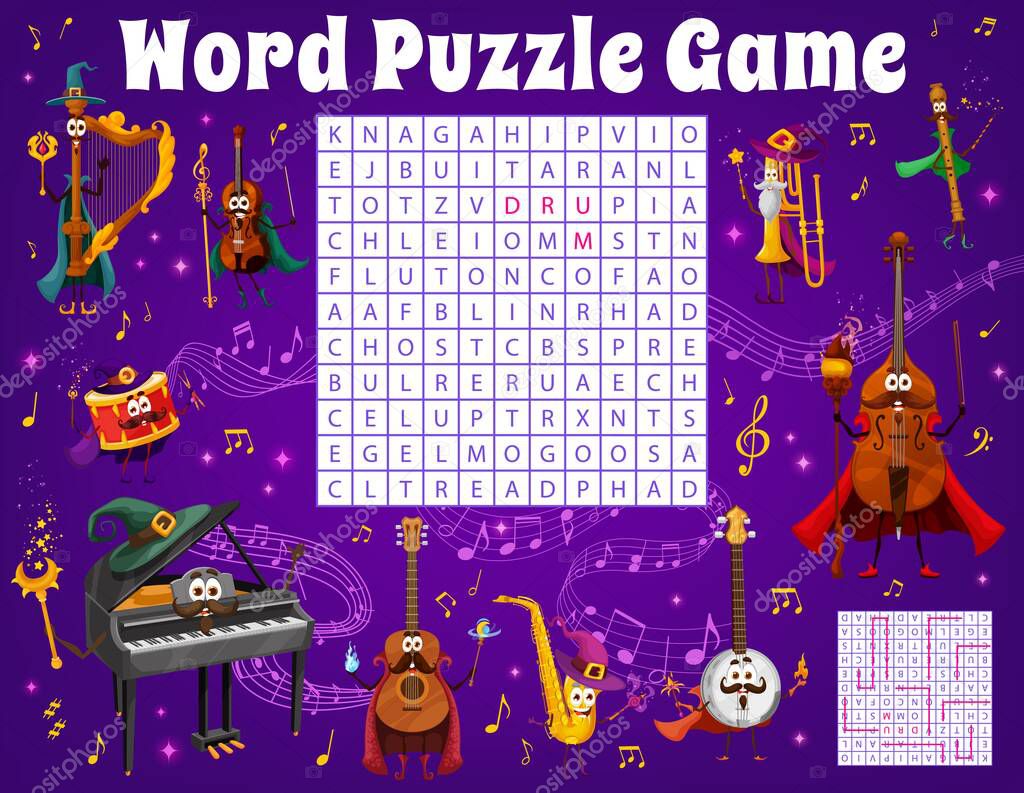 Word Search Puzzle Game Wizard Fairy Musical Instrument Characters ...