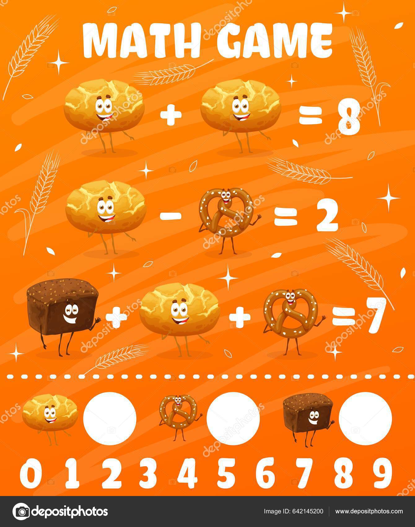 Cartoon Bread Bakery Characters Math Game Worksheet Kids Education ...