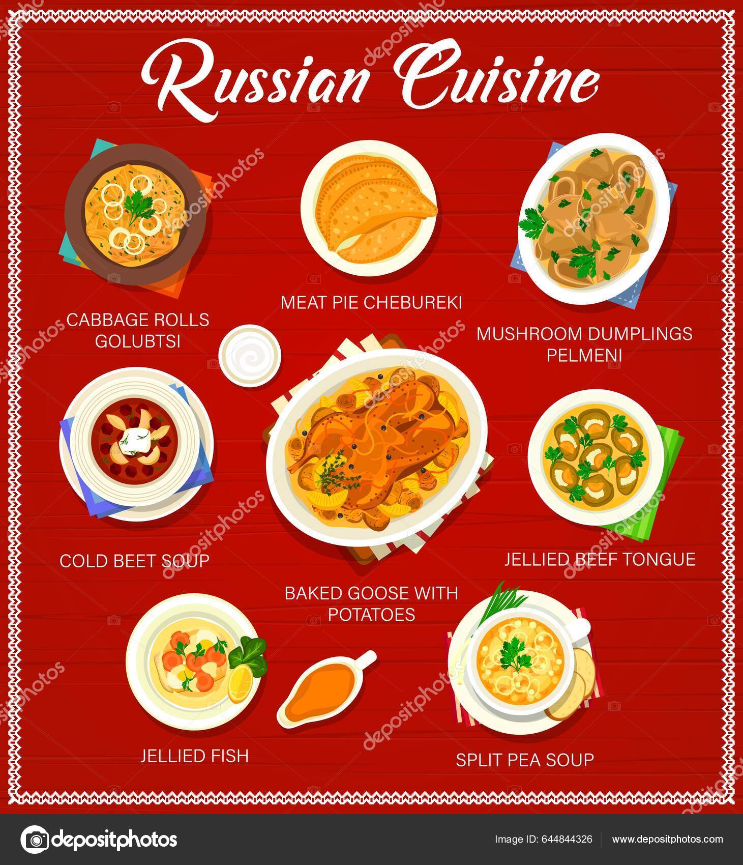 Russian Cuisine Menu Page Template Meat Pie Chebureki Jellied Fish ...
