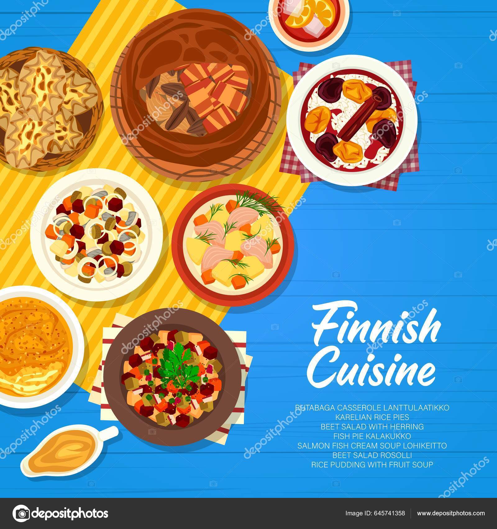 Finnish Cuisine Food Menu Page Cover Design Rice Pudding Fruit Stock ...