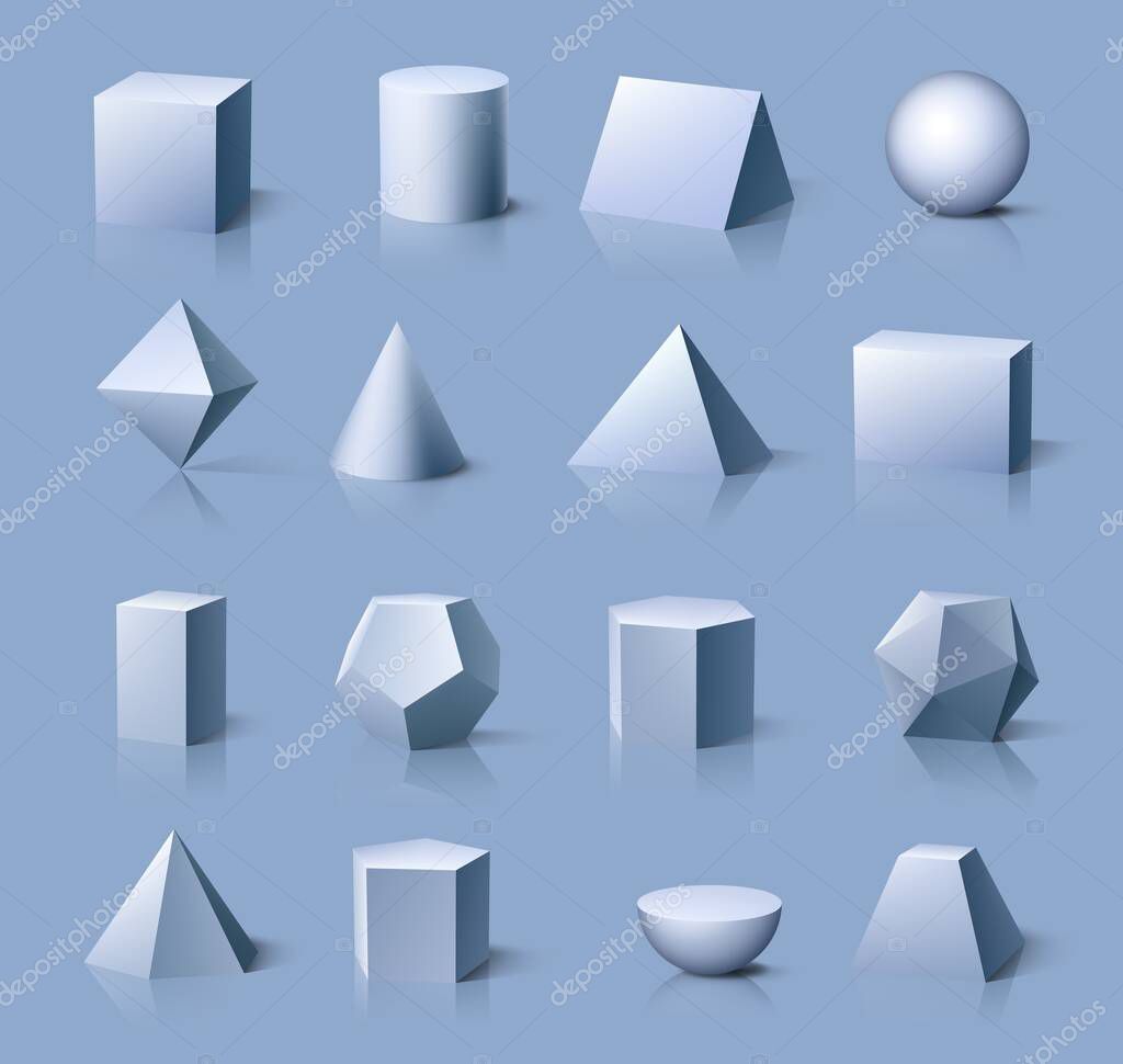 Formas geométricas 3D. Cubo vectorial, cilindro y esfera, octaedro y ...