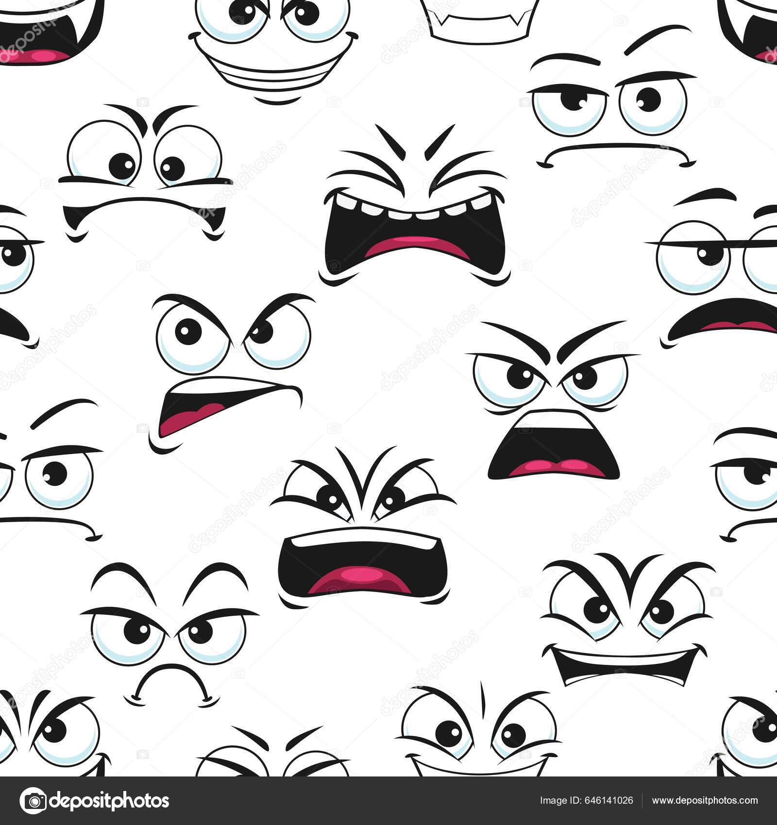 Cartoon Angry Sad Faces Seamless Pattern Vector Background Grumble ...