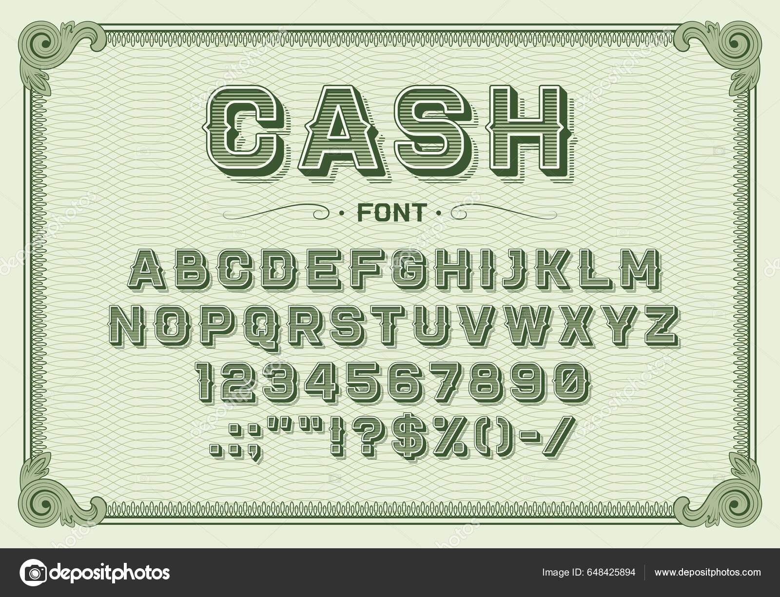 Money Font Vintage Type Typeface Banknote Alphabet Vector Typography ...