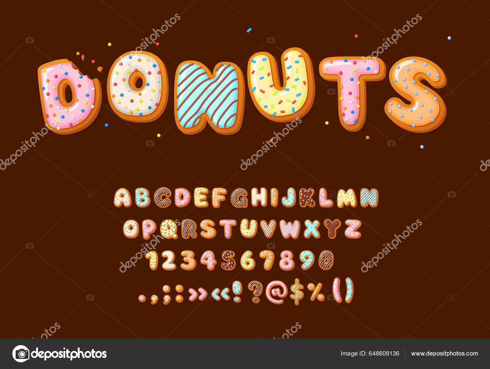 Donut Font Type Cartoon Alphabet Typeface Letters Vector Bakery Sweet ...