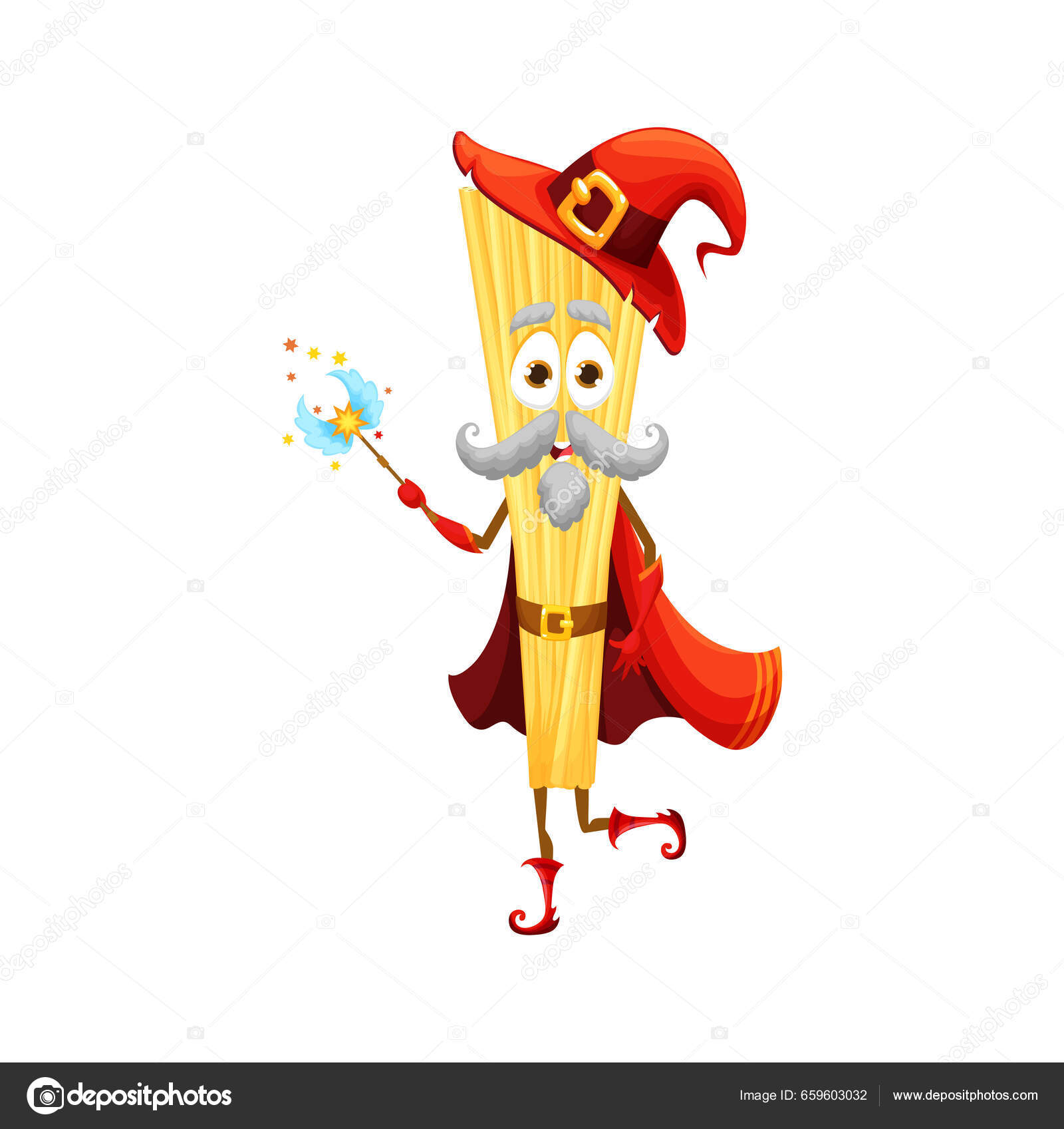 Cartoon Halloween Italian Pasta Wizard Character Isolated Vector ...