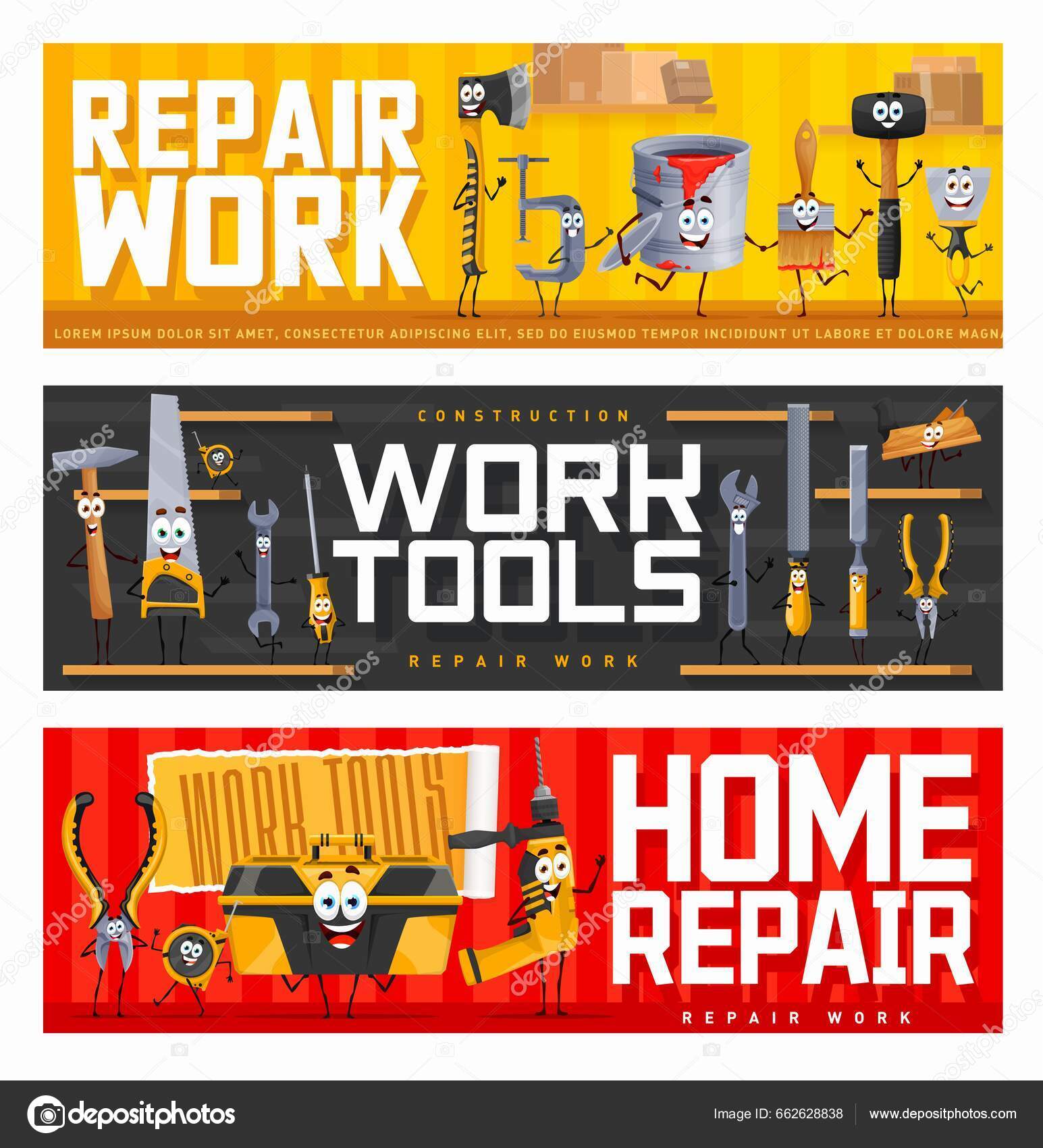 Cartoon Repair Diy Work Tool Characters Construction Handyman Hardware ...