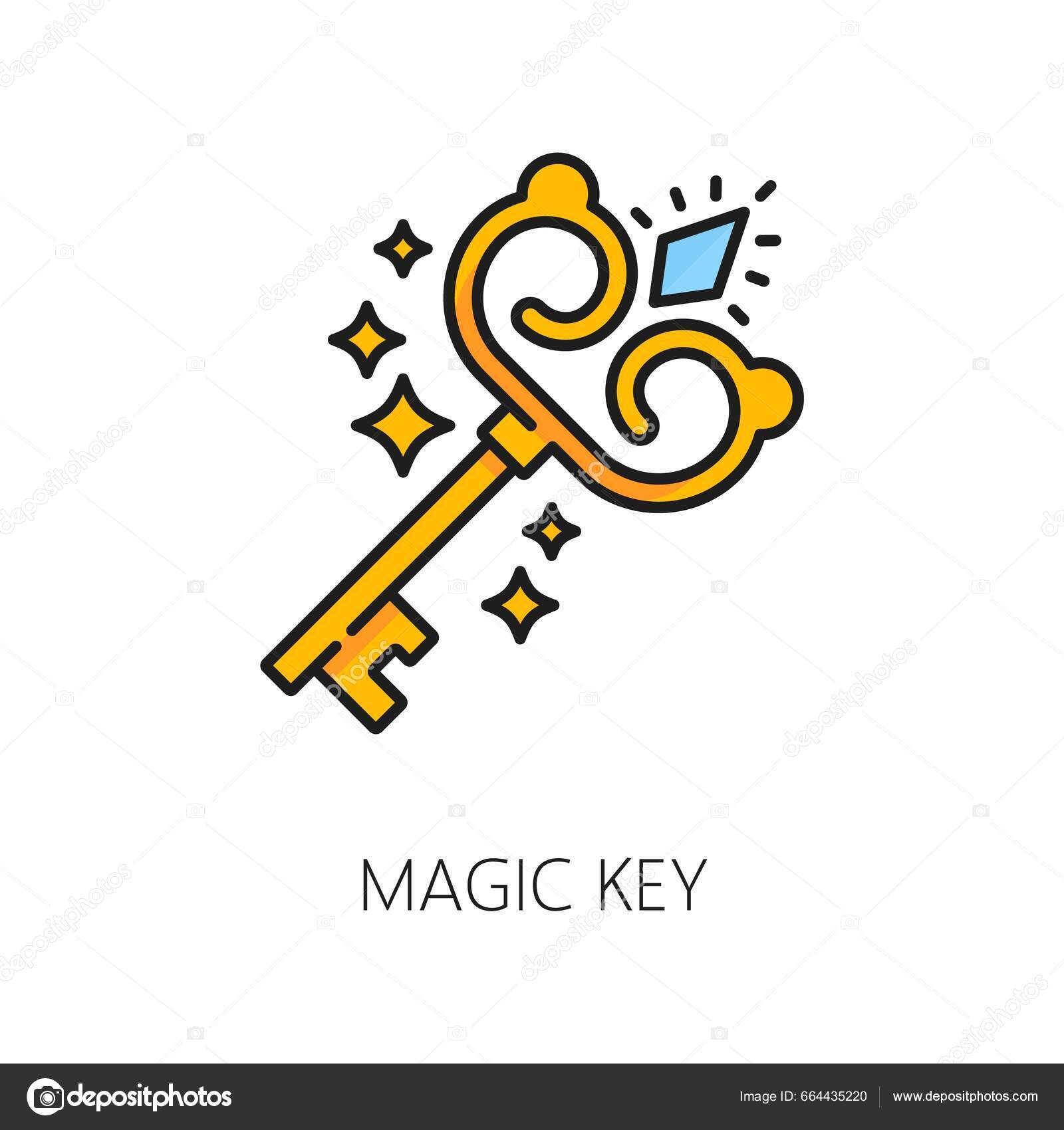 Magic Key Witchcraft Magic Icon Enchanting Vector Skeleton Key Gemstone ...