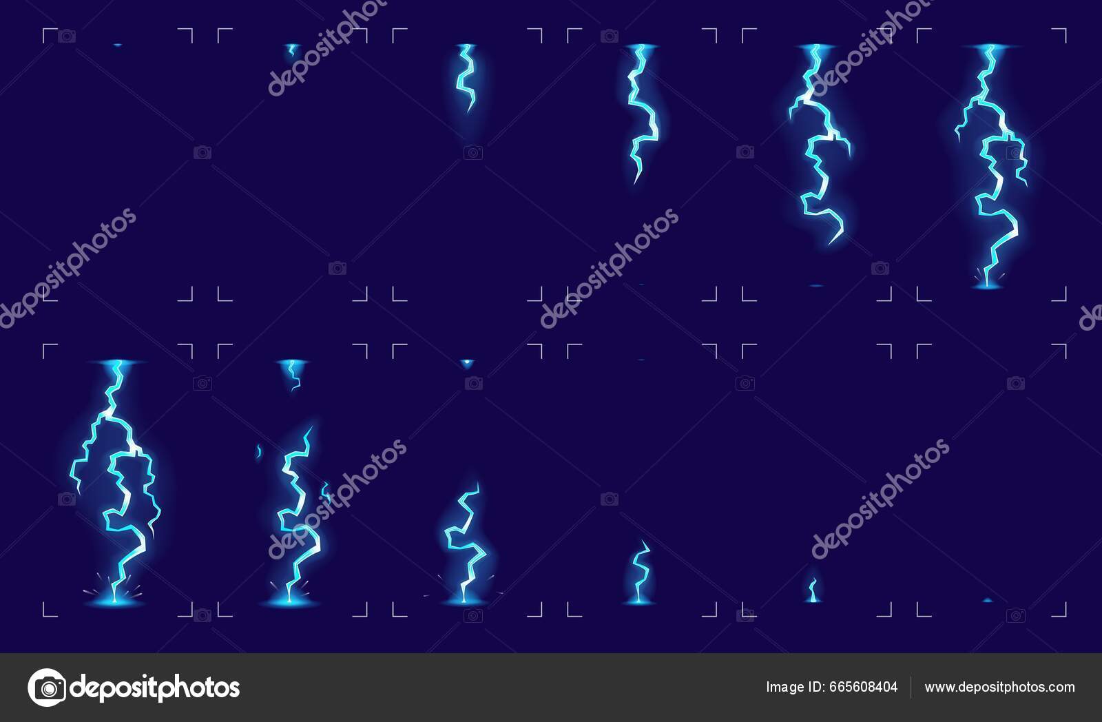 Animasi Sprite Petir Kartun Lembaran Sprite Petir Dengan Guntur Listrik ...