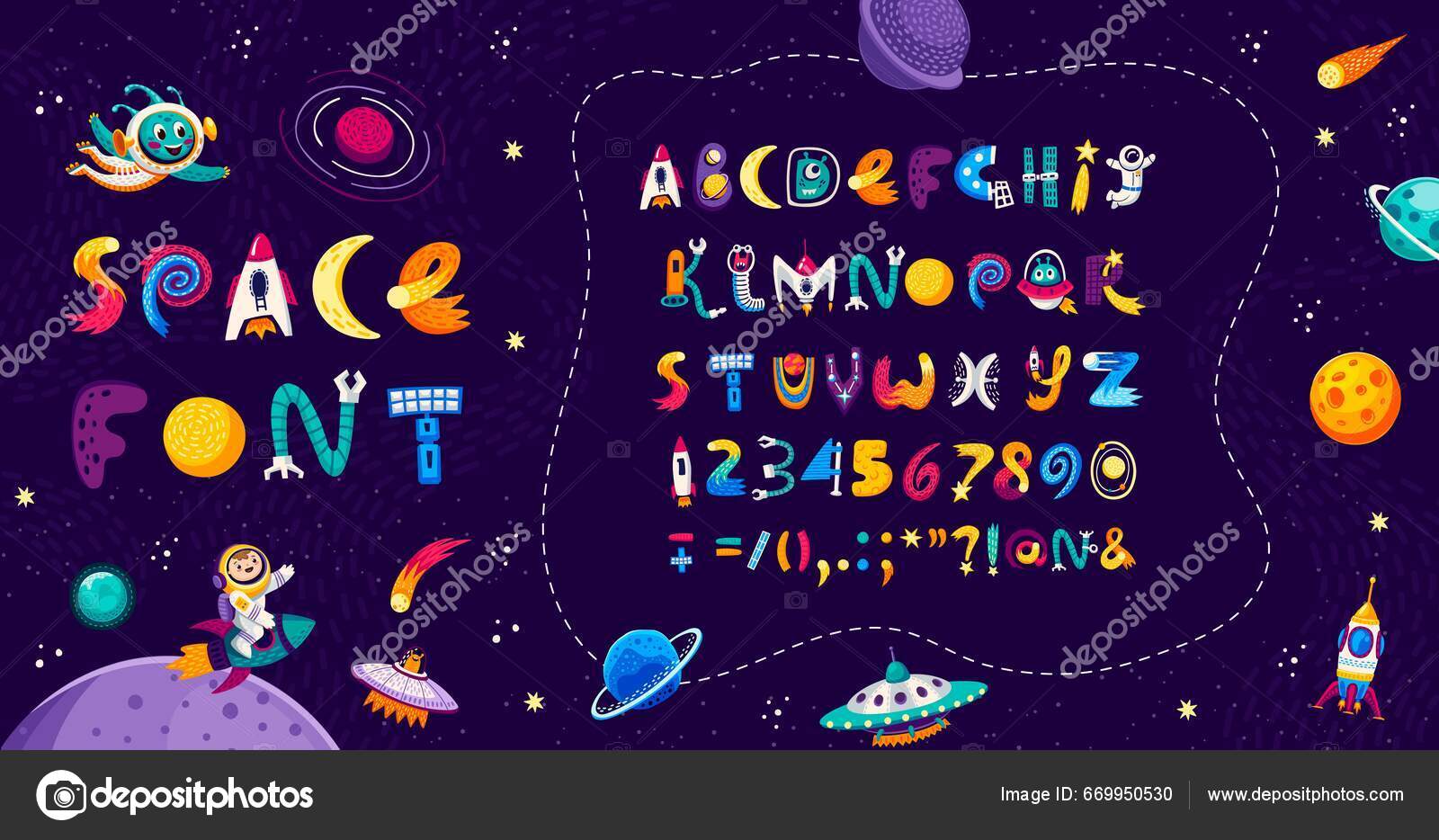 Cartoon Space Font English Alphabet Universe Type Galaxy Typeface ...