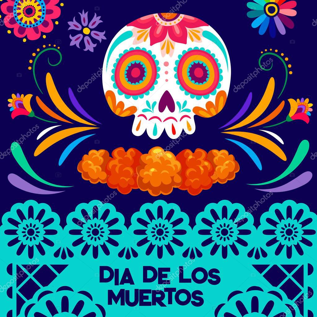 Día de los Muertos papel de fiesta mexicano picado banner de corte de ...