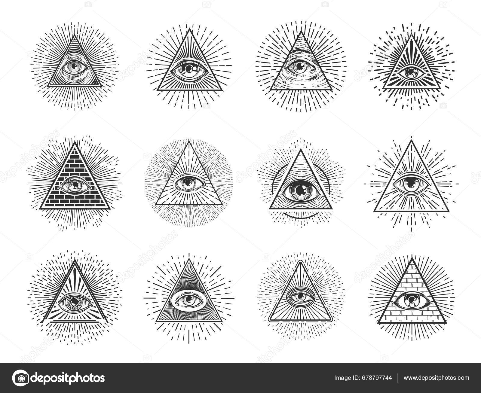 Illuminati Eyes Mason Pyramid Triangles Providence Occult Vector ...