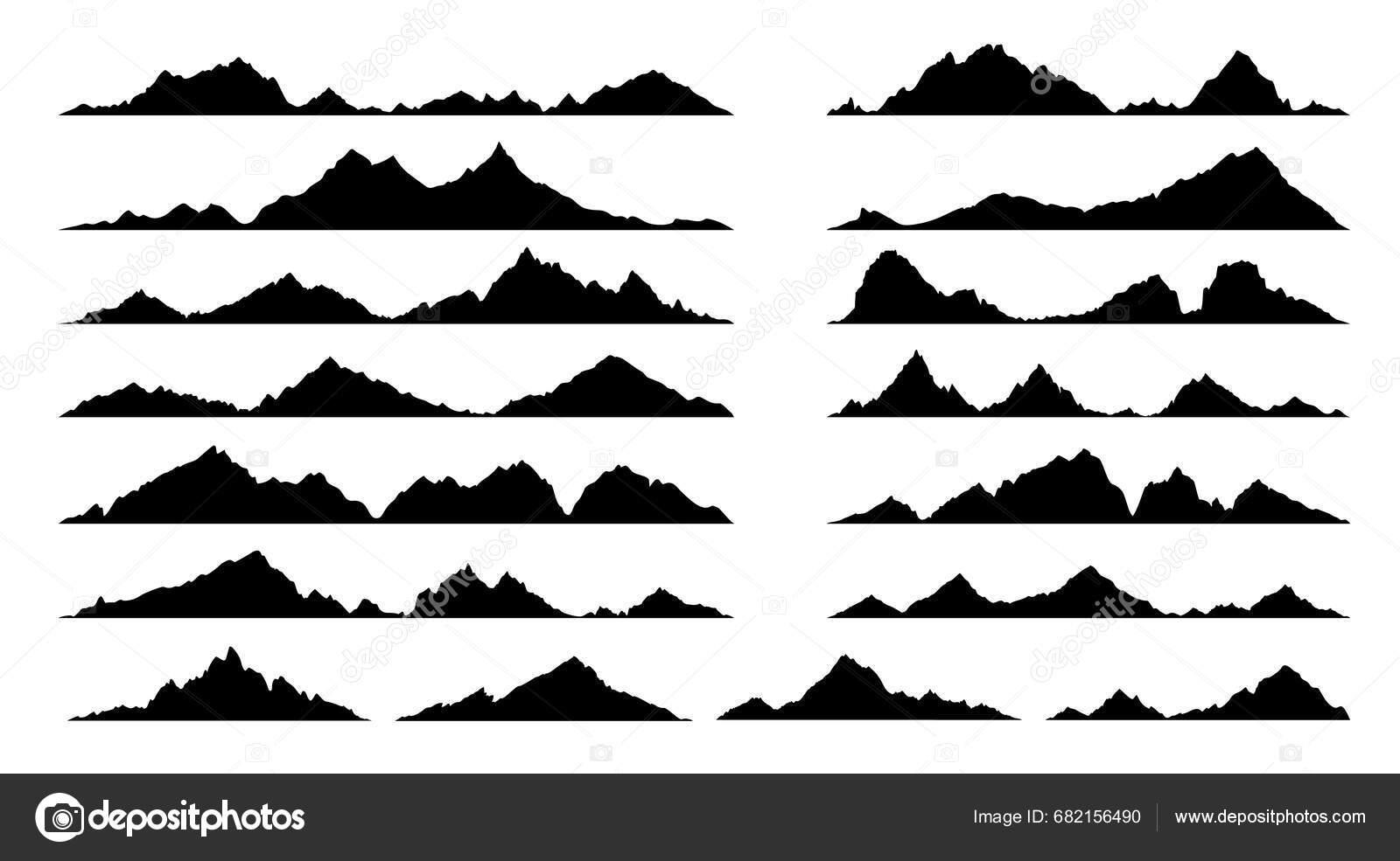 Roca Colina Siluetas Negras Montaña Alpes Con Cumbres Formas Paisaje ...