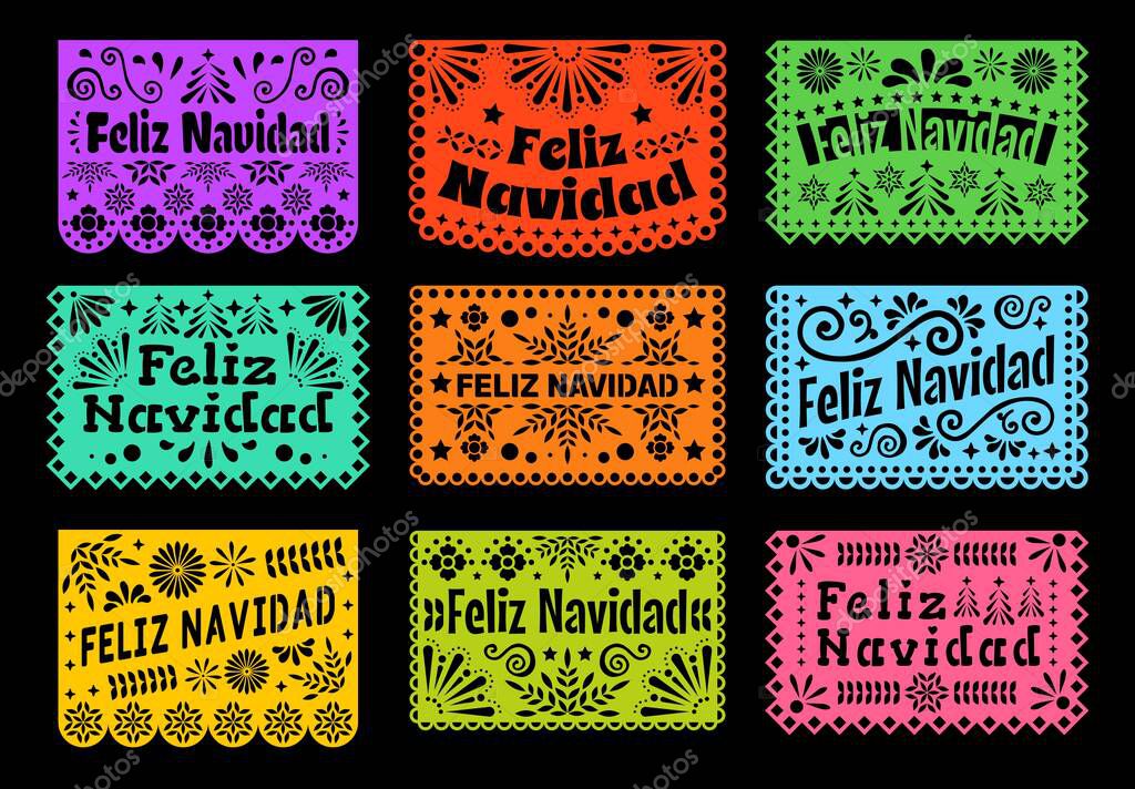 Feliz navidad de papel cortado banderas mexicanas de vacaciones ...