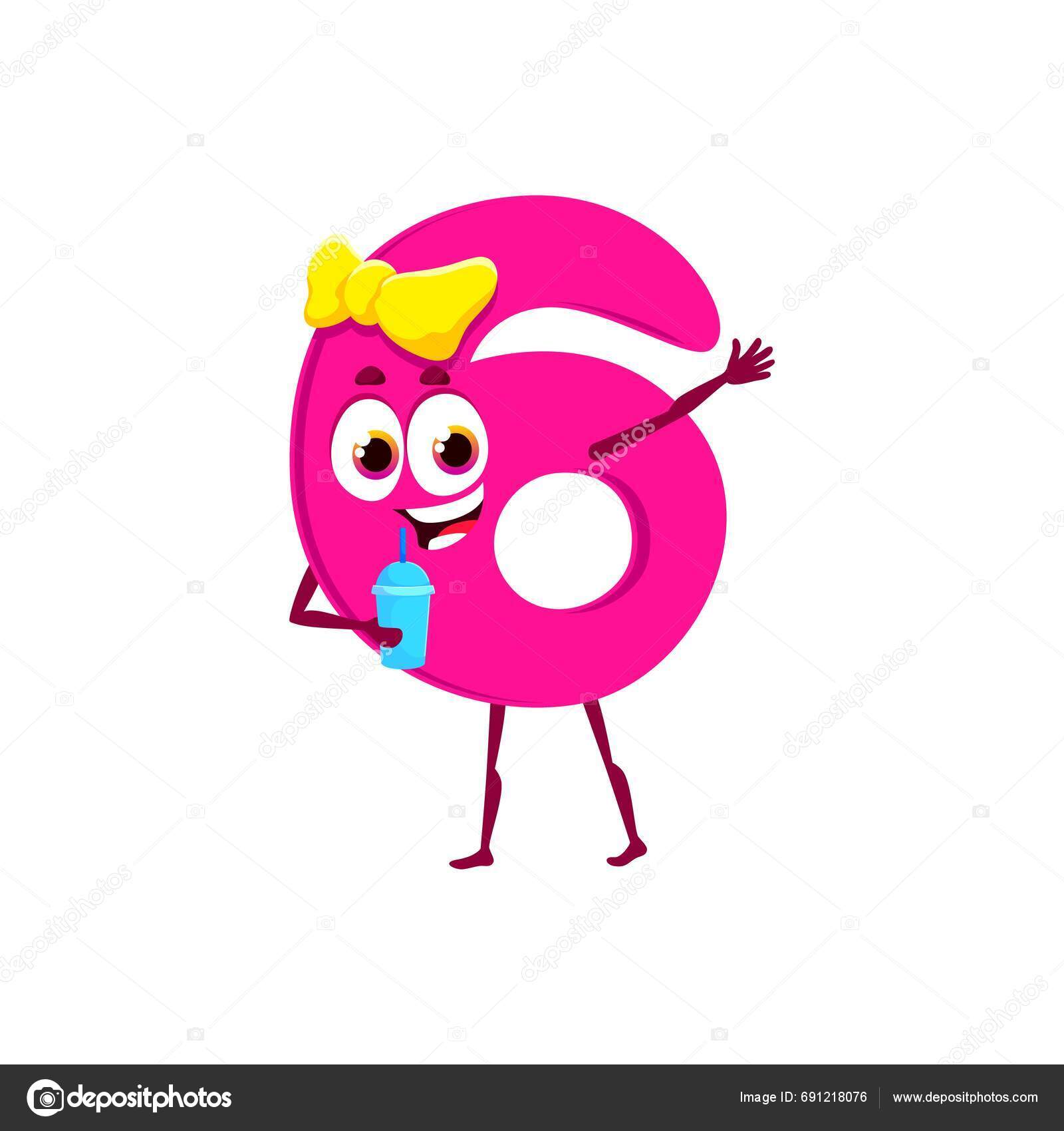 Cartoon Funny Math Number Six Character Isolated Vector Arithmetic ...