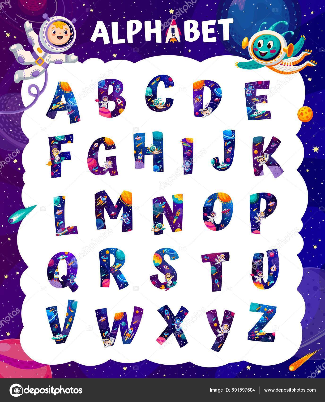 Image vectorielle Alphabet L'espace Bande Dessinée Police Galaxie ...