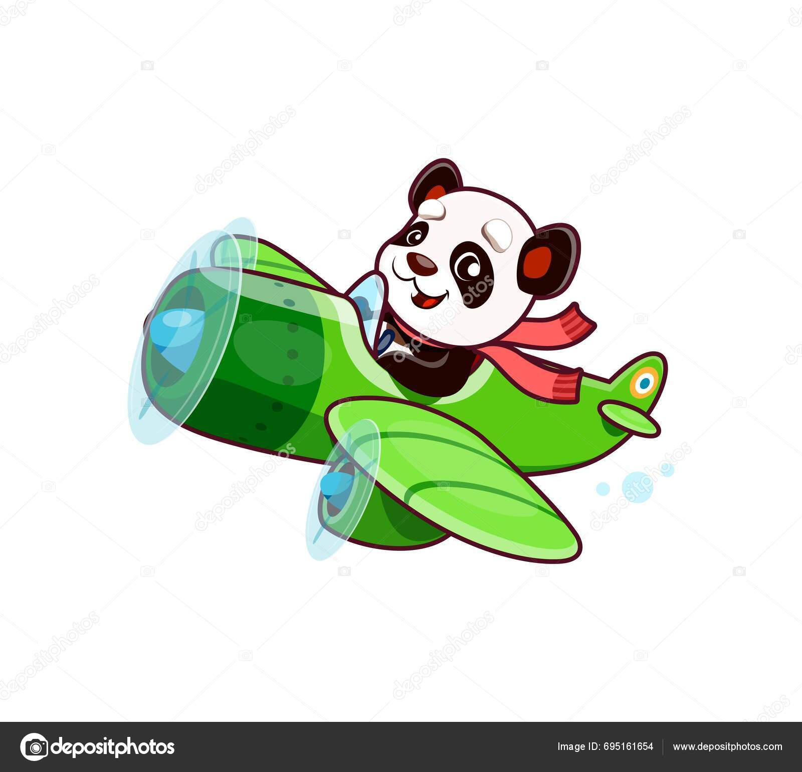 Cartoon Cute Panda Bear Animal Character Plane Funny Pilot Kid Stock ...