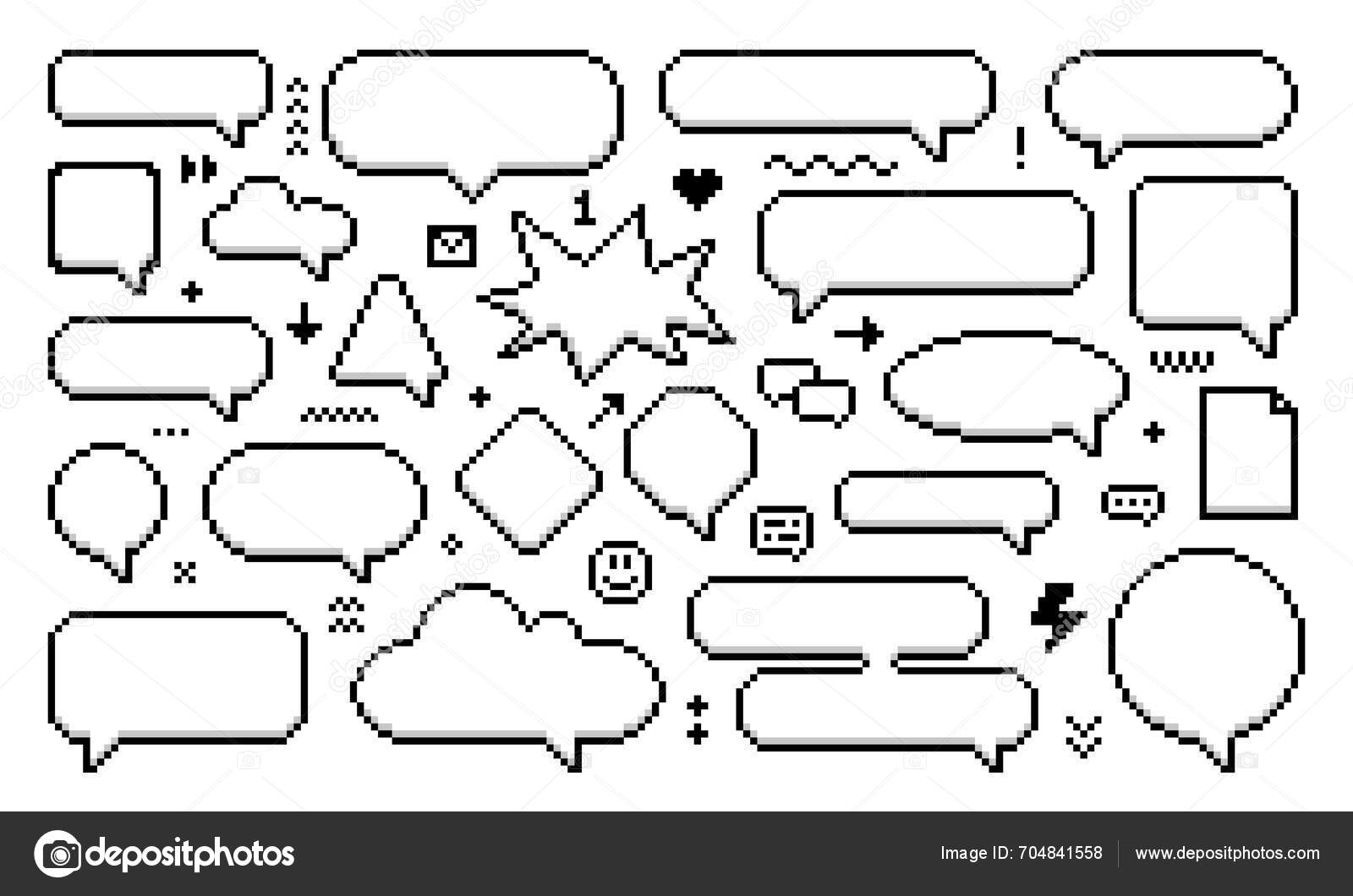 8Bit Pixel Speech Bubbles Message Dialog Boxes Vector Icons Computer ...