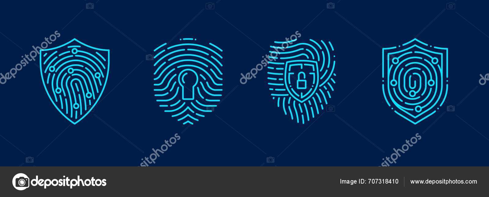 Fingerprint Shield Icon Secure Lock Technology Biometric Access Authorization Vector Stock ...