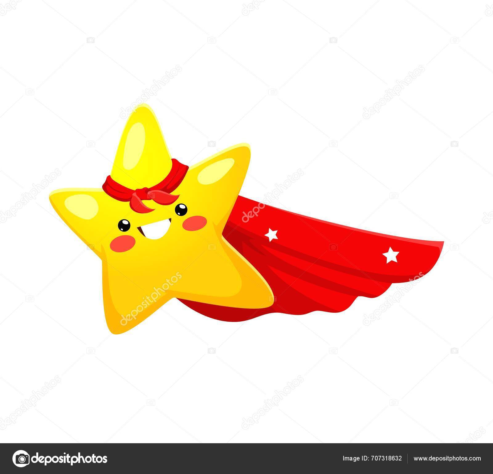 Dibujos Animados Alegre Estrella Kawaii Superhéroe Personaje Volando ...