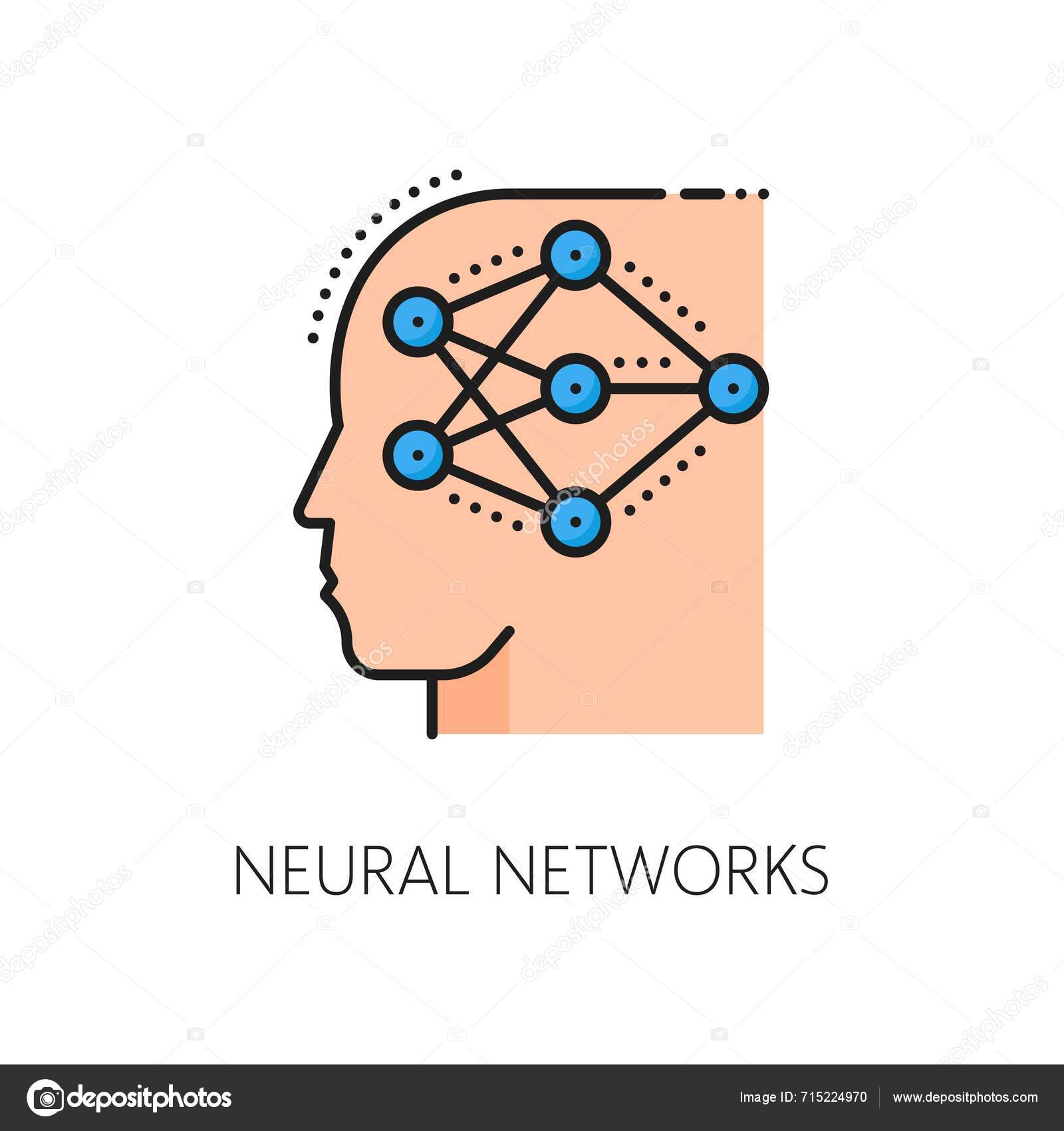 Symbol Für Neuronale Netzwerke Künstliche Intelligenz Und Maschinelles Lernen Vektorfarblinie ...