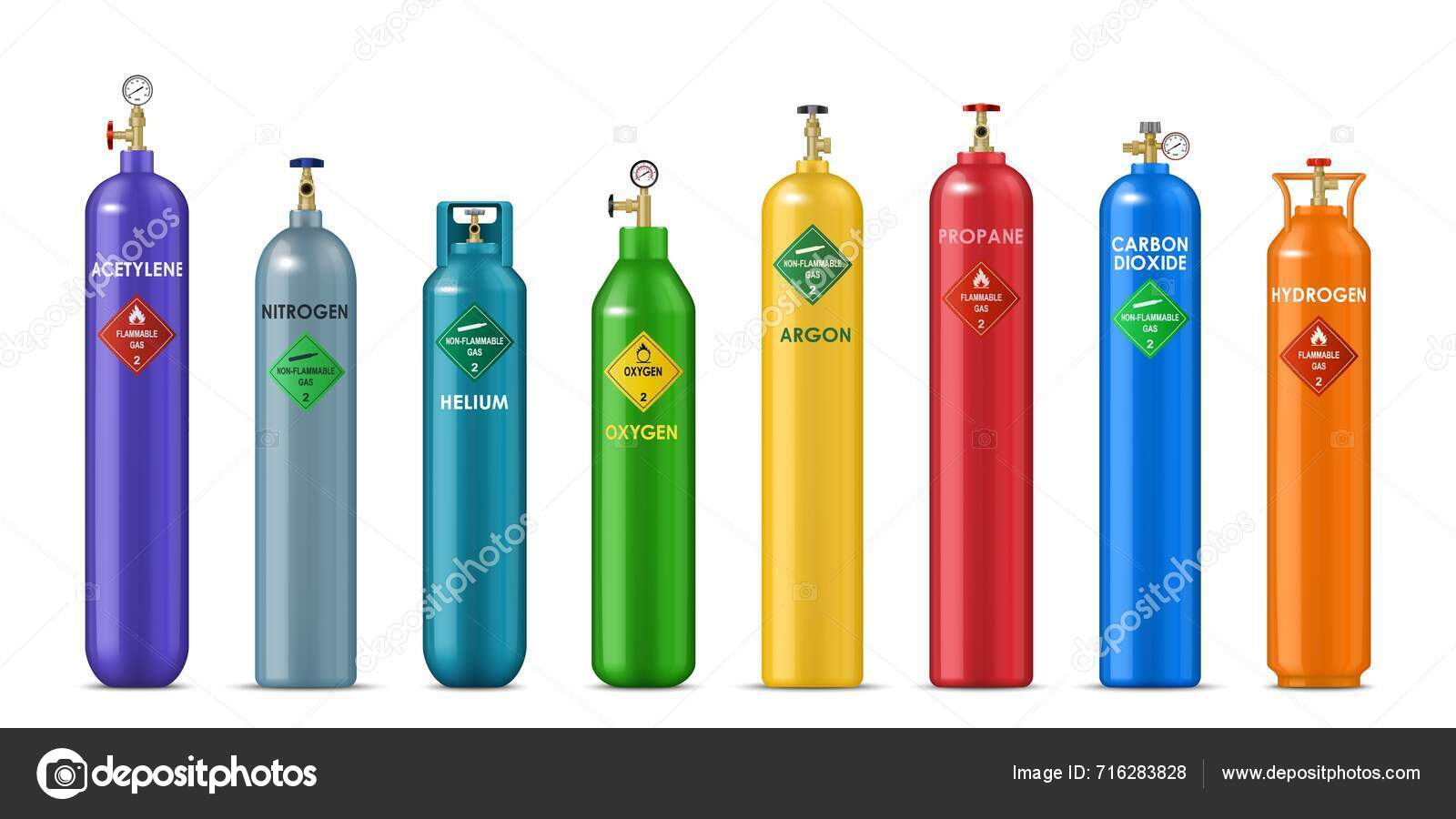 Cilindros Gás Realistas Hidrogênio Oxigênio Propano Acetileno Gás ...