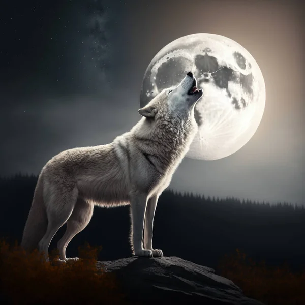 Artic Wolves With Moon