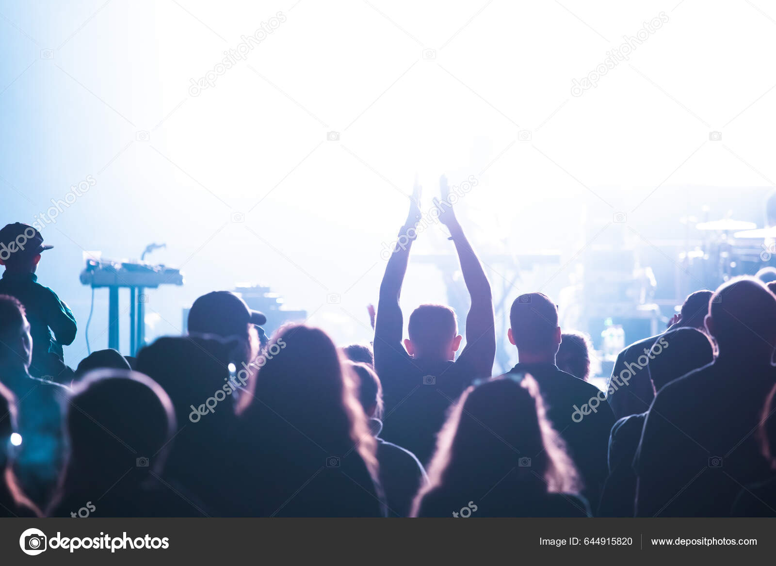 Crowd Concert Cheering Crowd Front Bright Colorful Stage Lights — Stock ...
