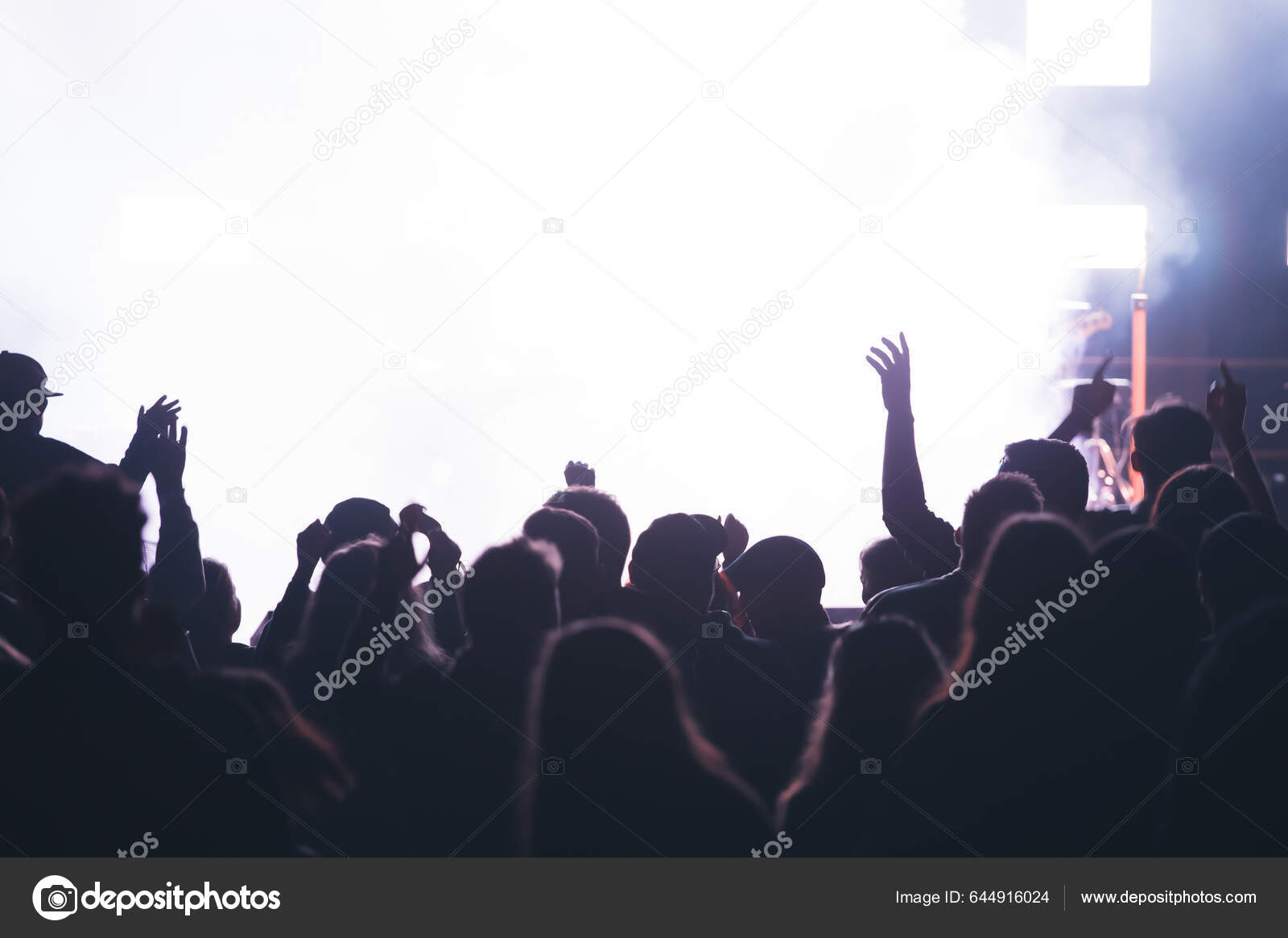 Crowd Concert Cheering Crowd Front Bright Colorful Stage Lights — Stock ...