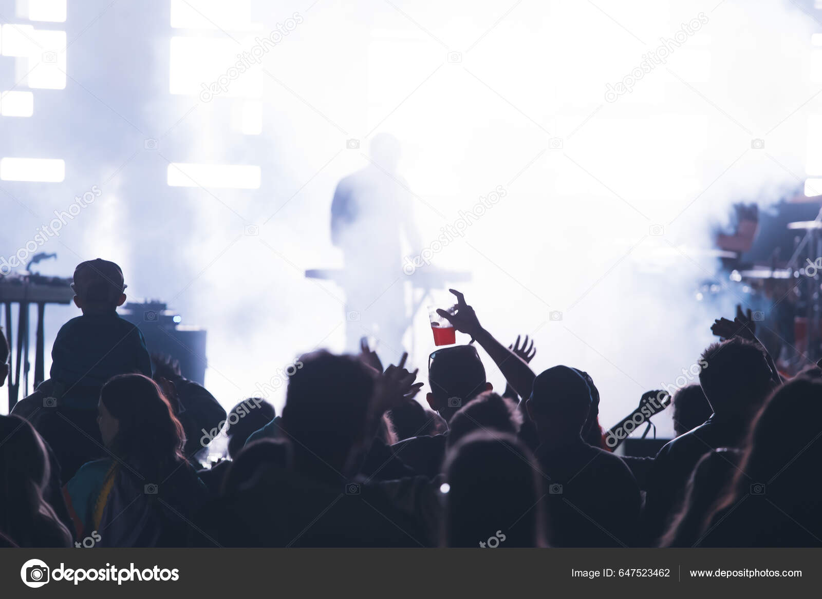 Crowd Concert Cheering Crowd Front Bright Colorful Stage Lights — Stock ...