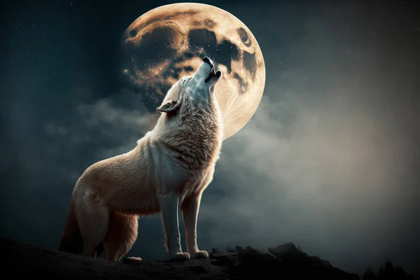 Artic Wolves With Moon