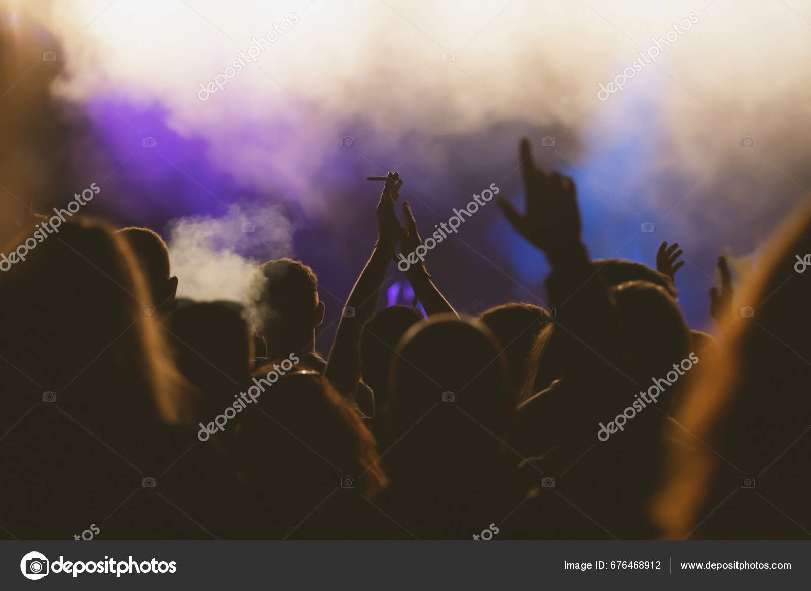 Crowd Concert Cheering Crowd Front Bright Colorful Stage Lights — Stock ...