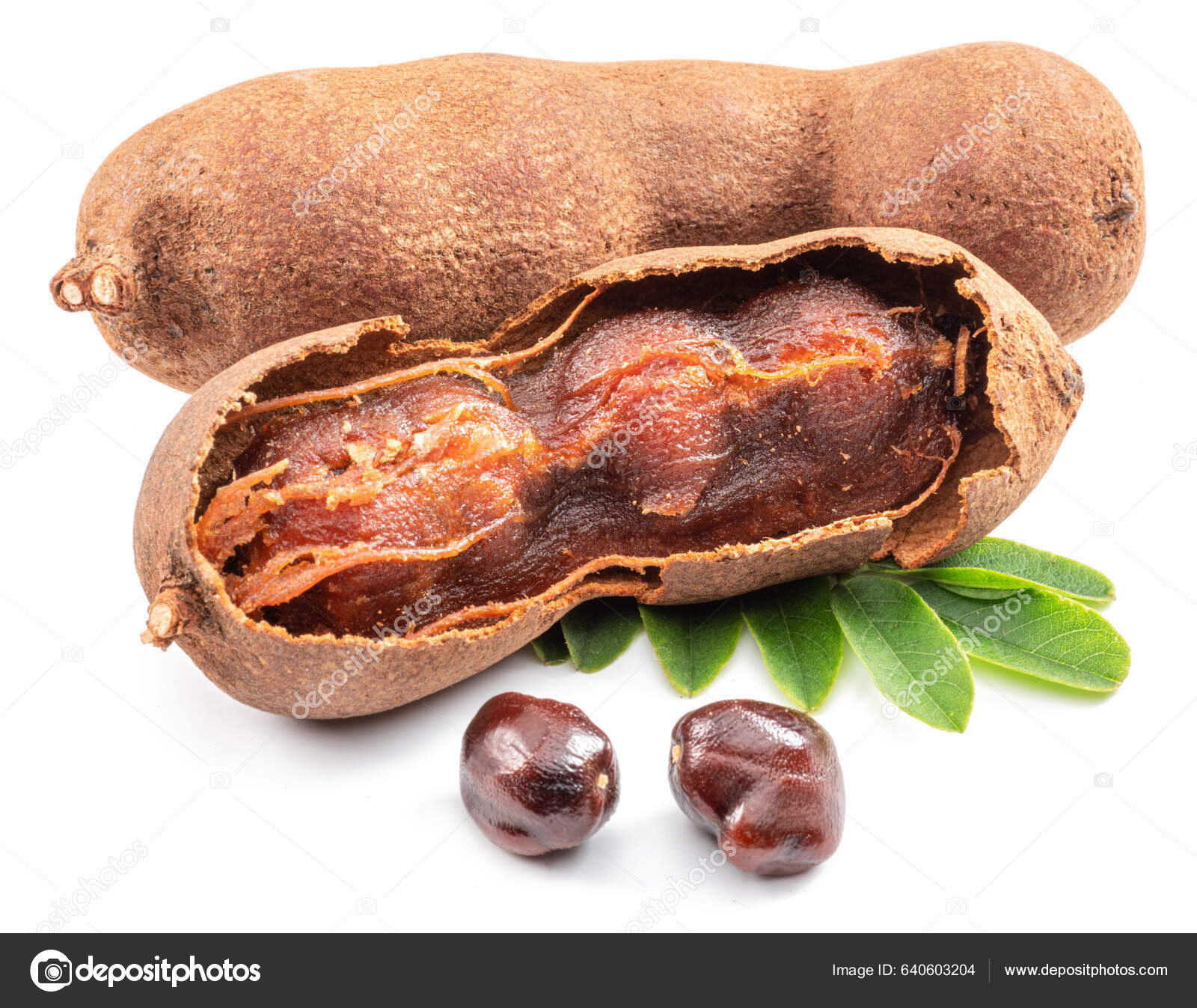 Ripe Tamarind Fruit Leaves Some Tamarind Seeds Isolated White ...