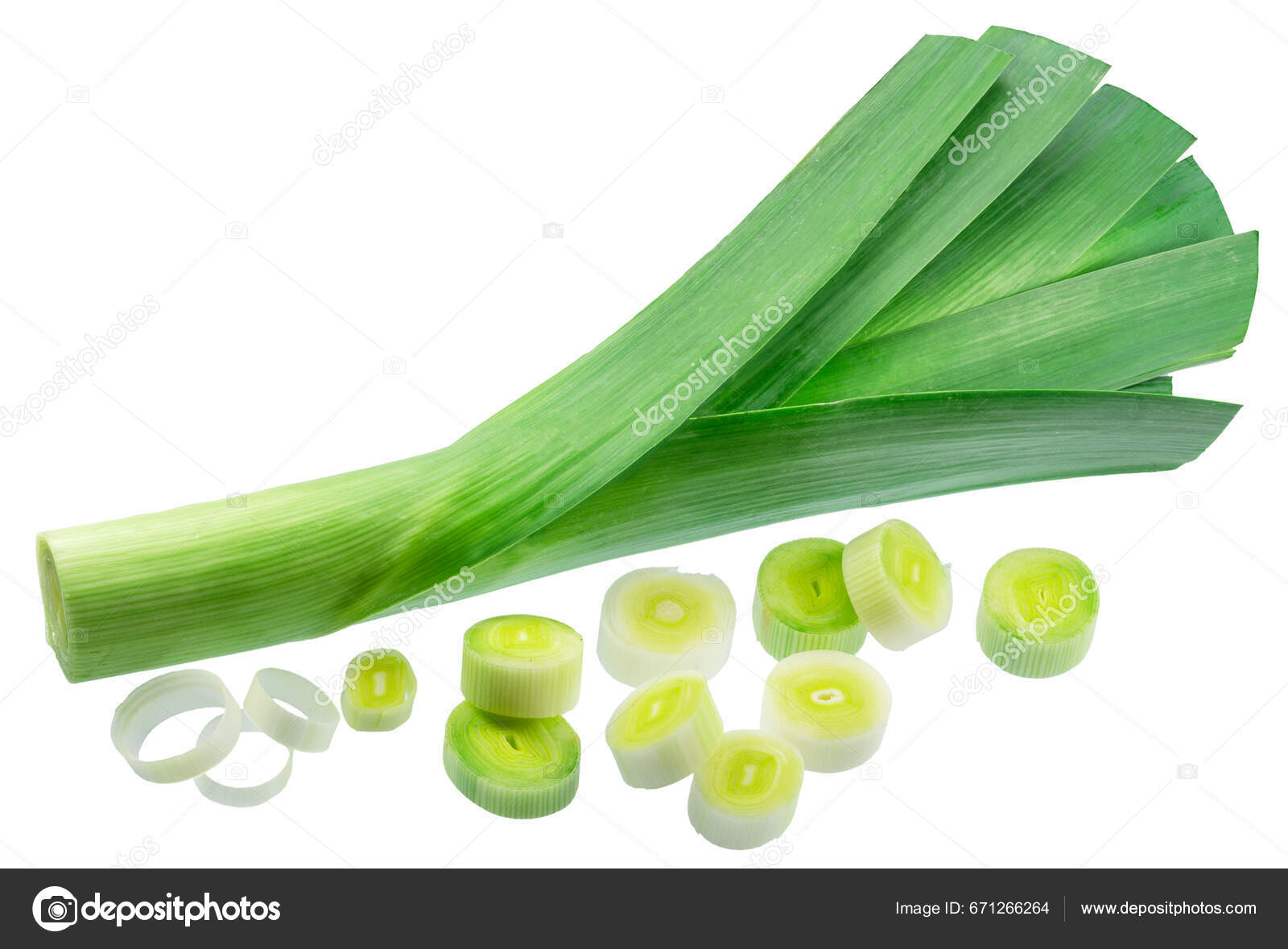 Fresh Green Leek Stem Leek Slices Isolated White Background File ...