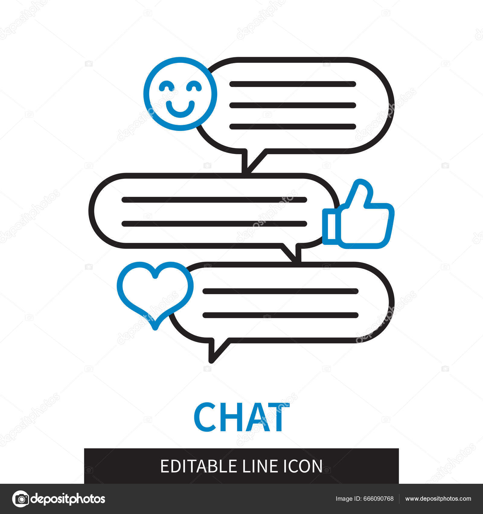Editable Line Deal Outline Icon Chatting Bubbles Emoji Heart Symbols ...