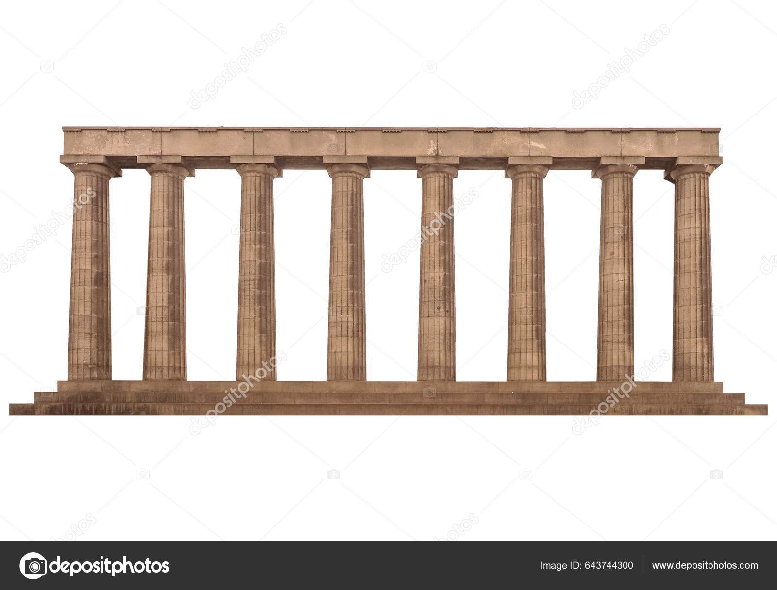 Ancient Greek Classical Doric Colonnade Isolated White Background Stock ...