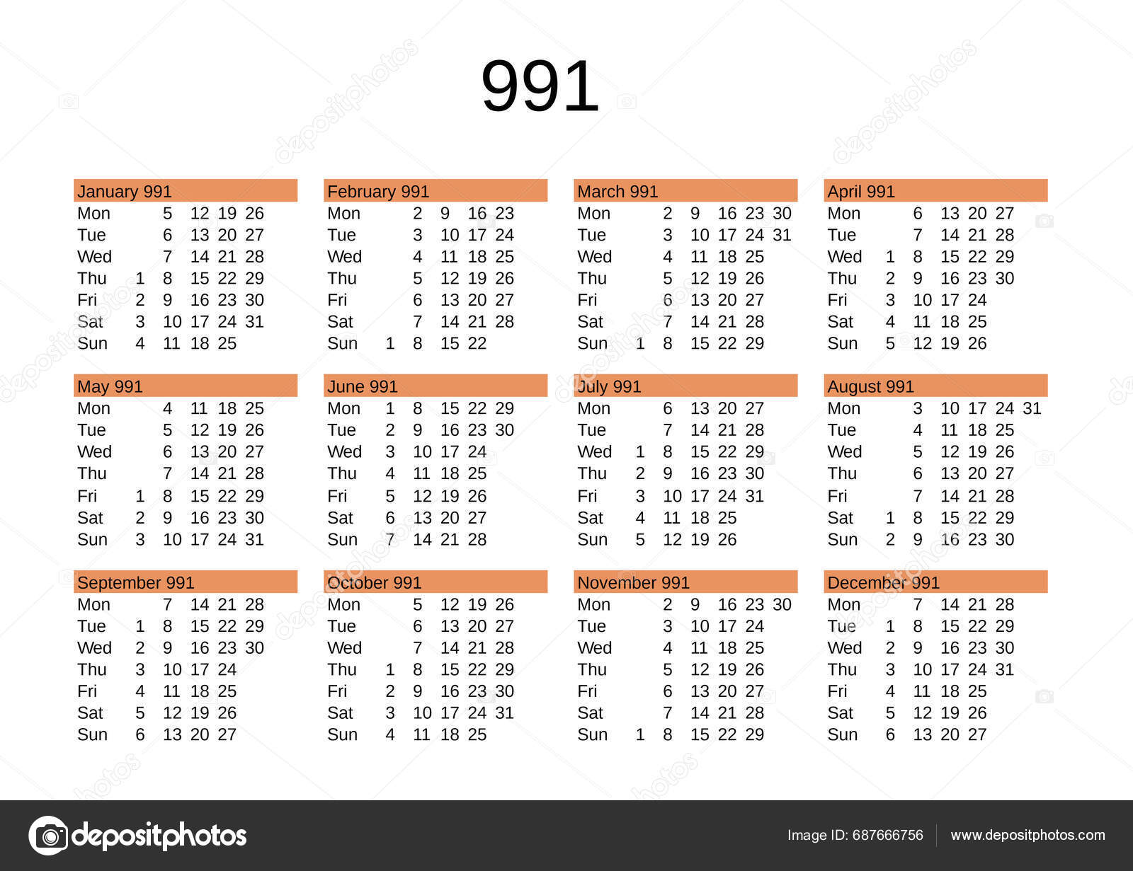 Calendar Year 991 English Language Stock Vector by ©claudiodivizia ...