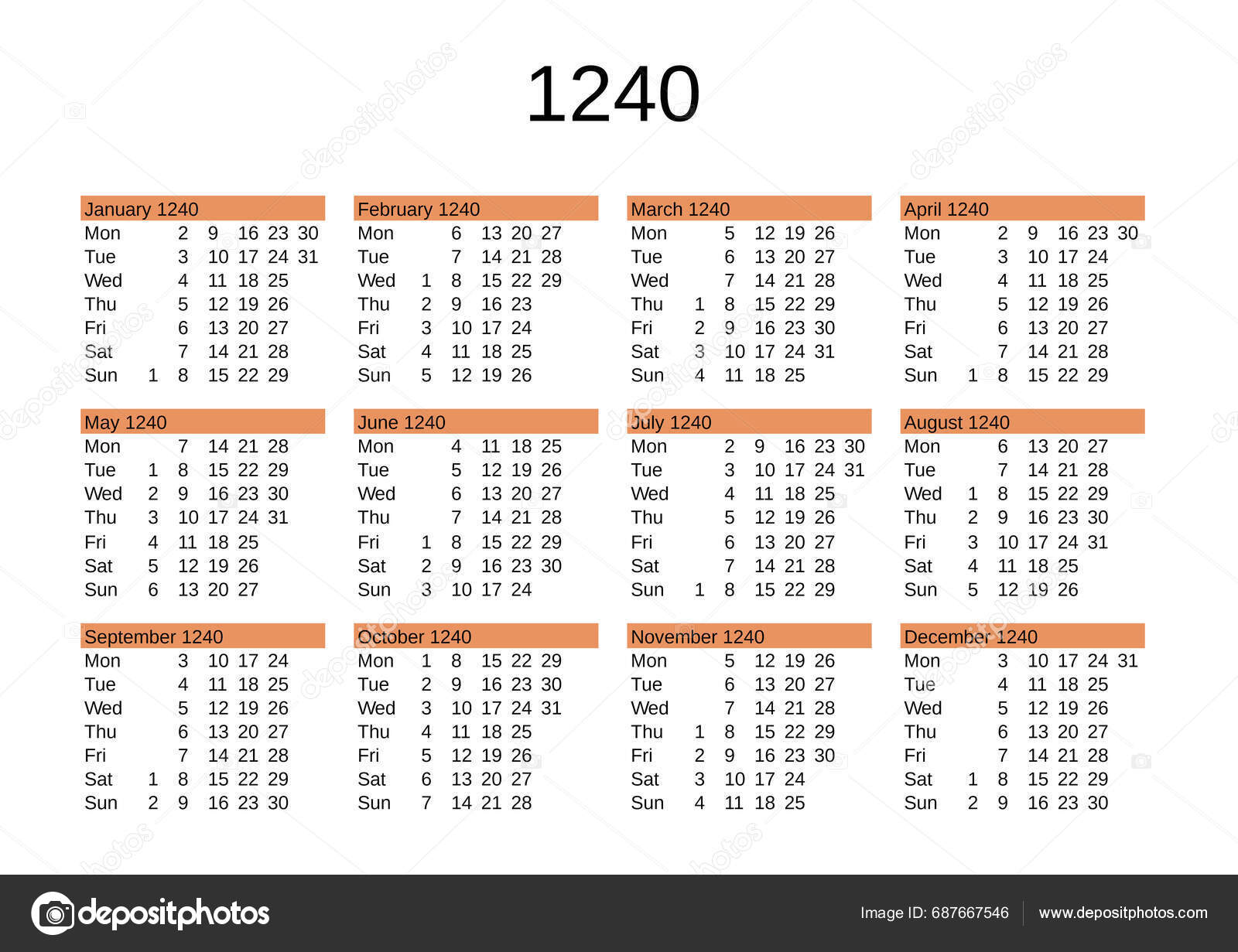 Calendar Year 1240 English Language Stock Vector by ©claudiodivizia ...