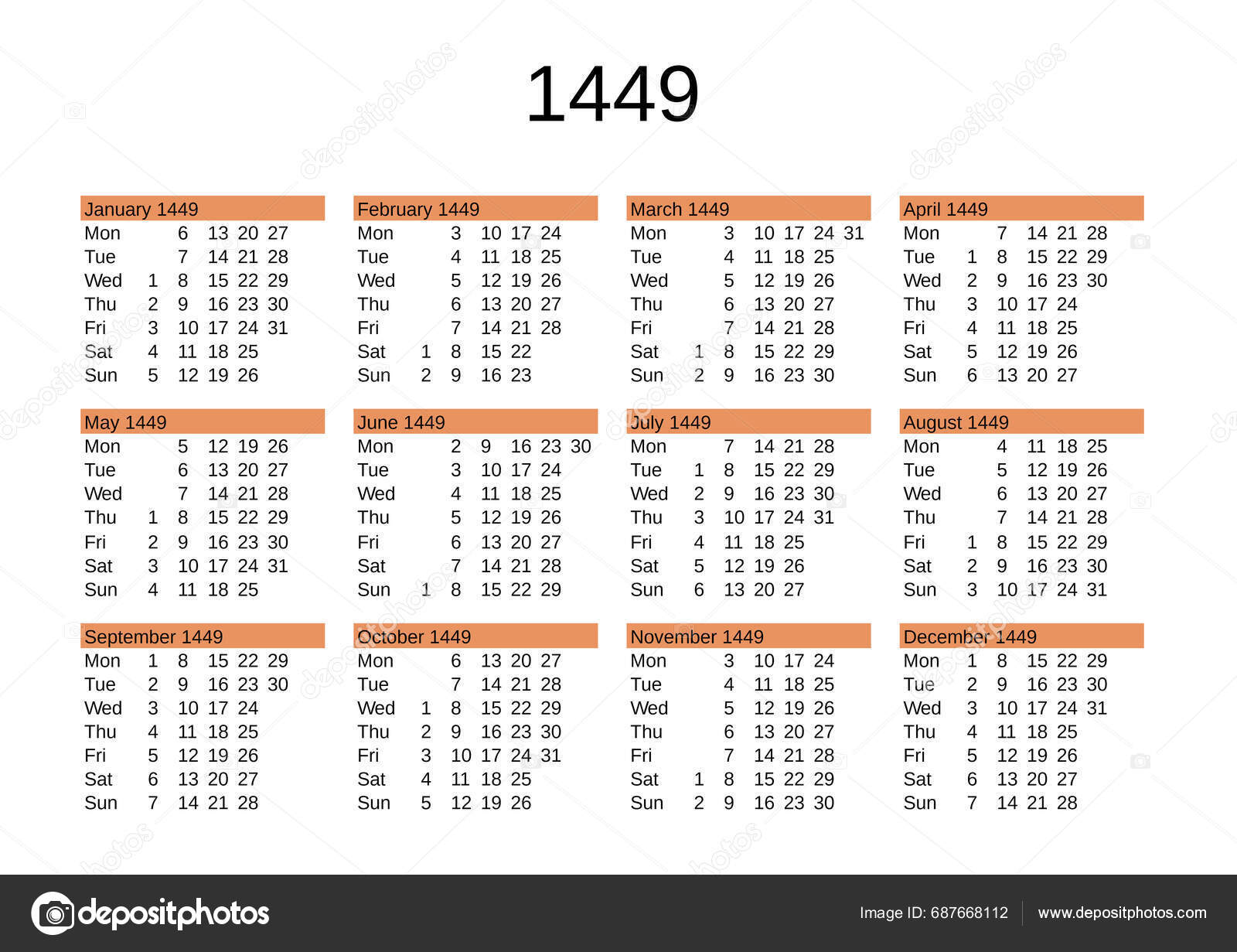 Calendar Year 1449 English Language Stock Vector by ©claudiodivizia ...