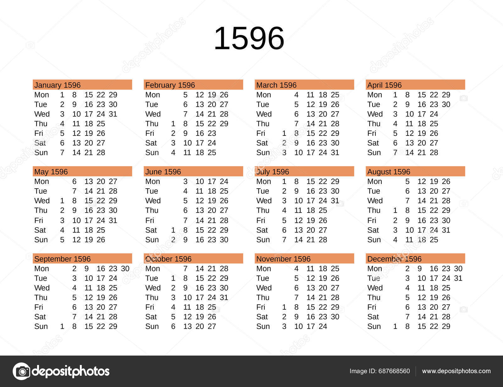 Calendar Year 1596 English Language Stock Vector by ©claudiodivizia ...