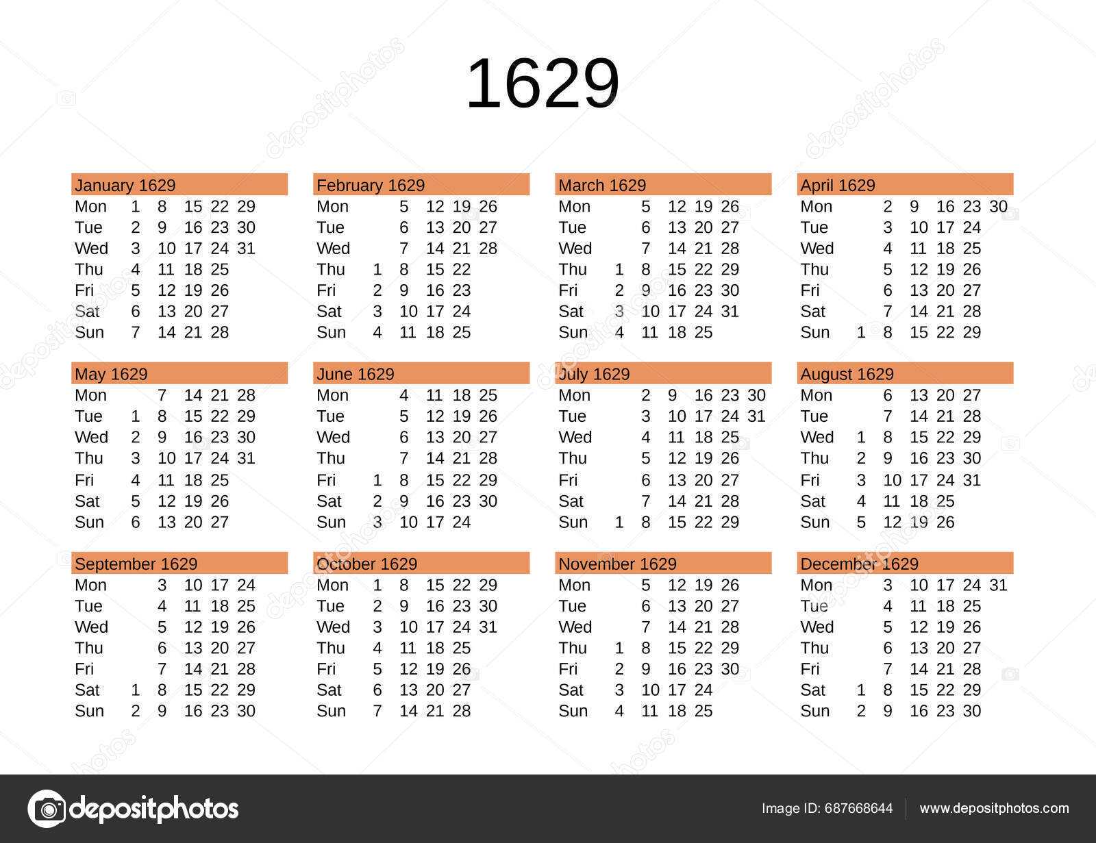 Calendar Year 1629 English Language Stock Vector by ©claudiodivizia ...