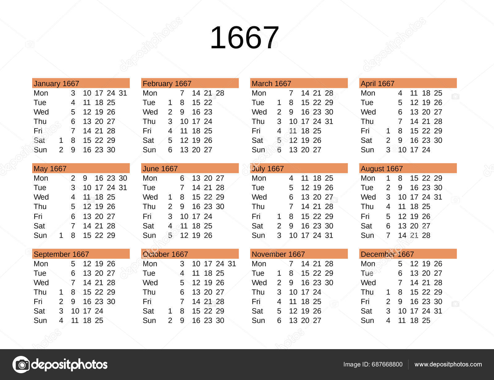Calendar Year 1667 English Language Stock Vector by ©claudiodivizia ...