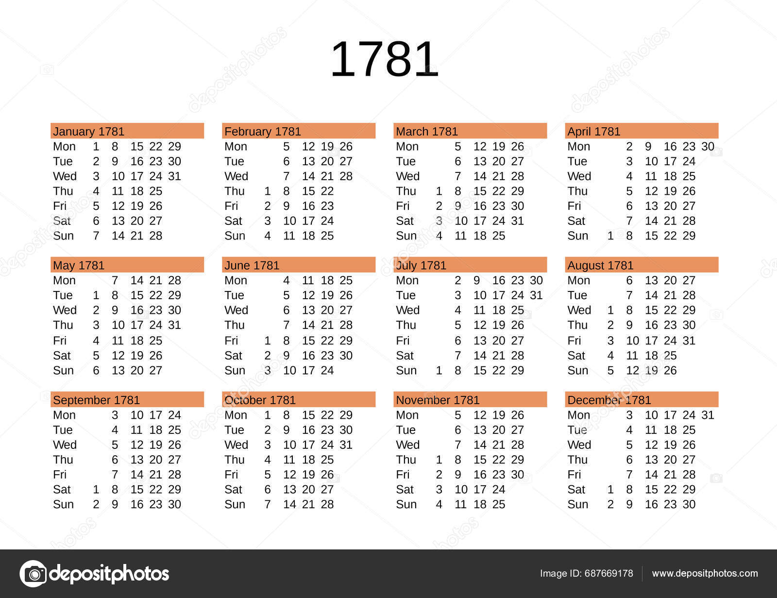 Calendar Year 1781 English Language Stock Vector by ©claudiodivizia ...